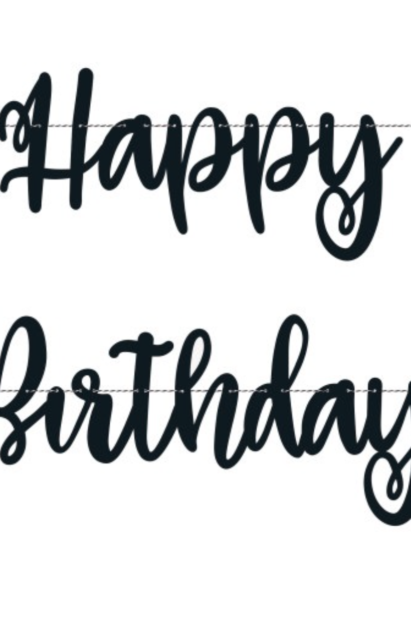 Black Script "Happy Birthday" Banner 7ft – Goparty Decoration