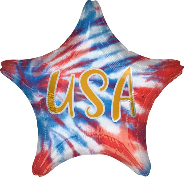 USA Red White Blue Tye Die Star 18″ Balloon – Goparty Decoration